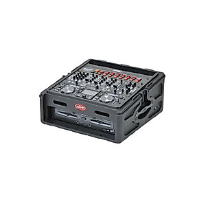 SKB Cases 1SKB-R102 10x2 Roto Rack/Mixer Console, 10U Slanted Rackmount on top, 2U rackmount in front, Steel Threaded Rails, Hard Lid and Doors, Side Access Ports for Cable Routing