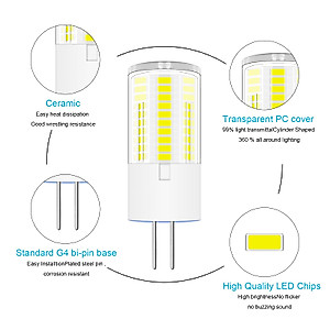 TZHILAN G4 LED Bulb 2W T3 JC Type Bi-Pin Base Light Bulbs 12V AC/DC 20W-30W Halogen Bulb Replacement for Outdoor Landscape Lighting Deck Stair Step Path Paver Lights, 6000K Daylight White, 5 Pack