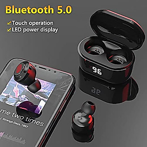 Lopeceal Wireless Earbuds Bluetooth Earbuds Headphones 5.0 Sports Headsets in-Ear Stereo with Digital LED Power Charge Box Noise Cancelling for Workout Home Office Running Black