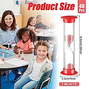 Set of 40 Pcs Sand Timer for Kids 1 Minute Sand Timer Classroom 1 Minute Timer Acrylic Covered Hourglass Timer Red Sand Clock for Preschool Teacher Supplies, 3.35 x 0.98 x 0.98 Inches