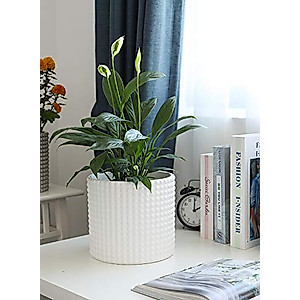 Shiny White Planter Pots for Plants Indoor - 8 Inch Ceramic Vintage-Style Hobnail Textured Flower Pot with Drainage Hole for Modern Home Decor(POTEY 056301, Plants NOT Included)