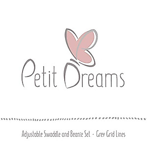 Petit Dreams Adjustable Swaddle and Beanie Set Jersey Knit Cotton for Baby Boy Or Baby Girl from 0-3 Months, Grey Dotted Stripes