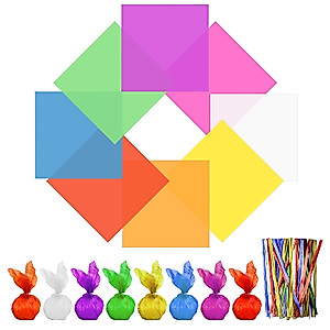 KALIONE 12 x 12 Inch Iridescent Wrapping Paper Wraps 40 Pcs Iridescent Wrapping Paper with 120 Pcs Metallic Twist Ties Iridescent Wrapping Paper Transparent Gift Wrap for DIY Arts Crafts