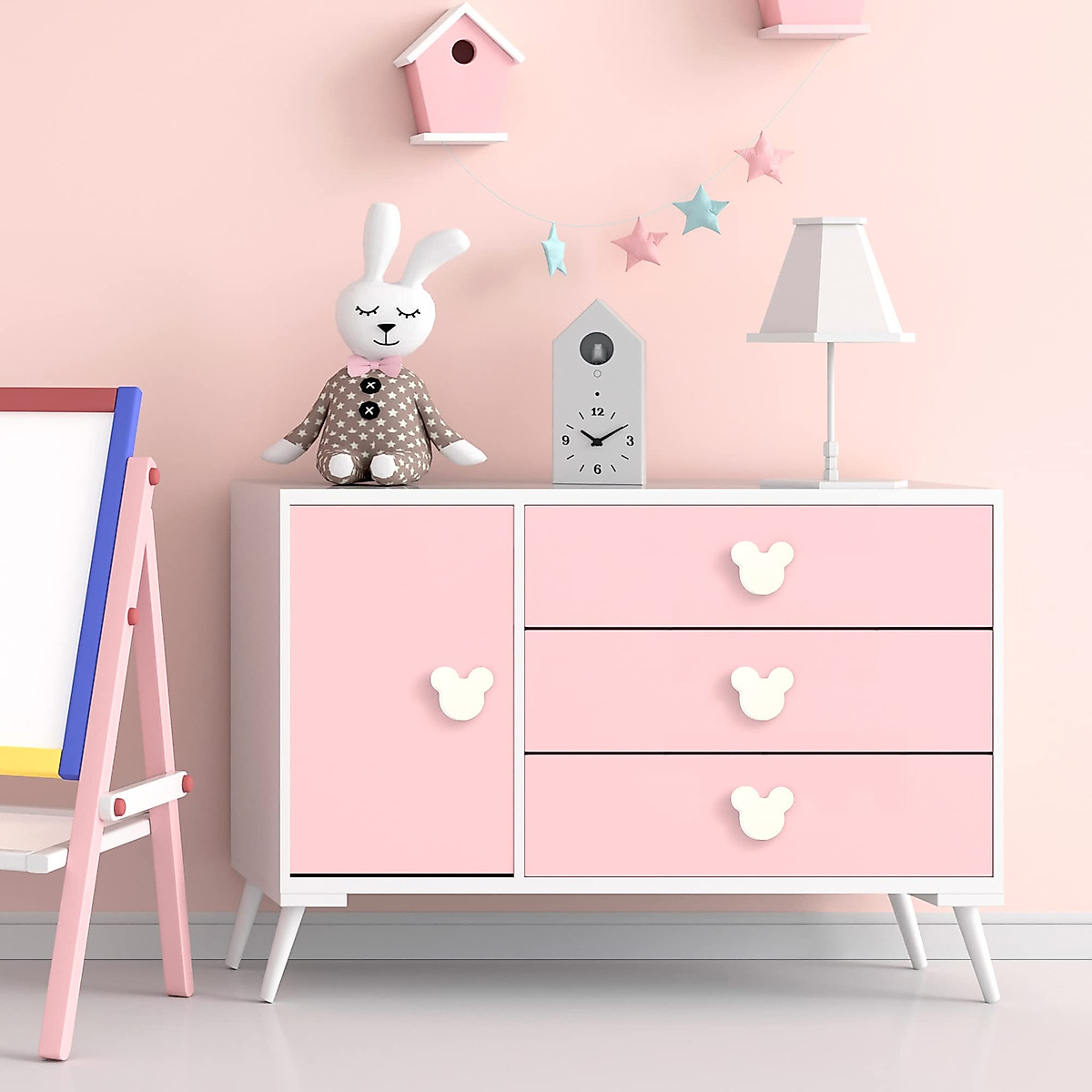 Wooden Mouse Cabinet Knobs with 2 Different Size Screws for Dresser Drawers,Wood Dresser Knobs for Kids Bedroom and Bathroom Decor,Kids Drawer pulls 6 Pack,Nursery Dresser knobs for Kids