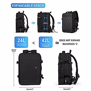 VGCUB Carry on Backpack, Large Travel Backpack for Women Men Airline Approved Gym Backpack Waterproof Business Laptop Daypack Expandable, Black