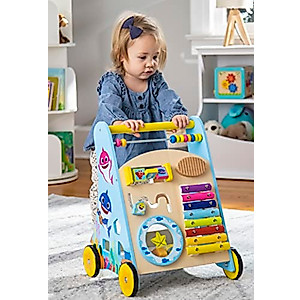 Baby Shark Toys Wooden Baby Walker - Baby Walkers for Girls and Boys - First 1st Birthday Gifts for Toddlers | Walker for Baby Girl Boy Learning to Walk Activity Center, by Pidoko Kids