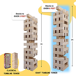 GOTHINK Giant Tumbling Tower Game, Super Large 51pcs Wooden Blocks Stacking Game, Stack to Over 6 Feet, Carry Bag, Jumbo Outdoor Indoor Game Toy Gift for Kids and Adults