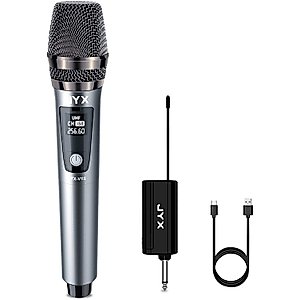 JYX Wireless Microphone, Professional UHF Metal Handheld Dynamic Mic System with Rechargeable Receiver 1/4''(6.35mm) Plug, for Amplifier, PA System, Karaoke Singing, Wedding, Party, Speech, Church