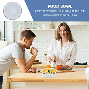 Hemoton 4pcs Vintage Style White Enamel Mixing Bowl with Black Trim Enamelware Metal Large Classic Round Salad Serving Bowl Soup Basins 20cm