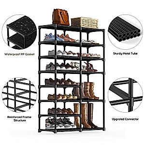 VTRIN Shoe Rack with Covers Shoe and Boot Storage Cabinet 8 Tier 28-35 Pairs Shoe Rack Organizer for Entryway Closet Garage Heavy Duty Free Standing Black Metal Shoe Shelf