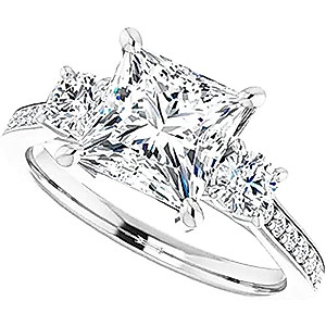 Moissanite World 3-Stone Moissanite Ring Princess 2.0CT, Moissanite Engagement Ring/Moissanite Wedding Ring/Bridal Ring Set 925 Sterling Silver Perfact for Gift Or As You Want (6)