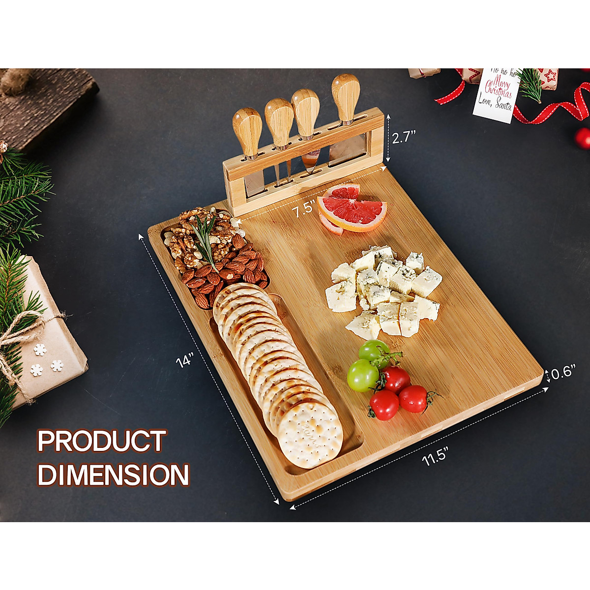 Easoger Cheese Board and Knife Set - Extra Large Charcuterie Boards with Magnetic Knife Holder, Cheese Platter Gift for Christmas, House Warming, Wedding, Anniversary, Thanksgiving