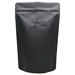 PouchWorth 50 pcs 16 oz Matte Black Foil Stand Up Zipper Pouch Coffee Bags with Valve