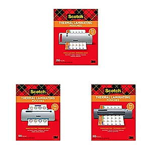 Scotch Thermal Laminating Pouches, 200- Count, 8.9 x 11.4'' & Thermal Laminating Pouches, 100-Pack, Clear & Thermal Laminating Pouches, 100 Count-Pack