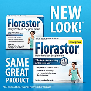 Florastor Probiotics for Digestive & Immune Health, 20 Capsules, Probiotics for Women & Men, Dual action helps flush out bad bacteria & boosts the good with our unique strain Saccharomyces boulardii