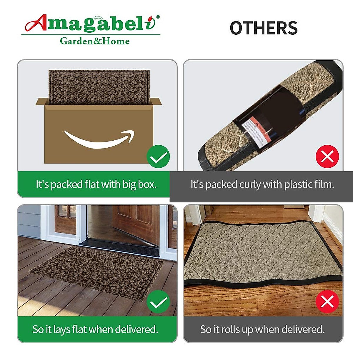 Amagabeli Large Outdoor Door Mats Rubber Shoes Scraper 36" x 24" for Front Door Entrance Outside Doormat Patio Rug Dirt Debris Mud Trapper Waterproof Out Door Mat Low Profile Washable Carpet BG039