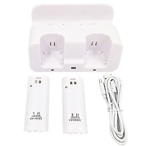 Charging Station for Wii U Gamepad and Remote Controller - Rechargeable Battery Power with USB Cord, Dock Stand and Replaceable 2800mAh Packs - Compatible with Motion in Nintendo WiiU（White）
