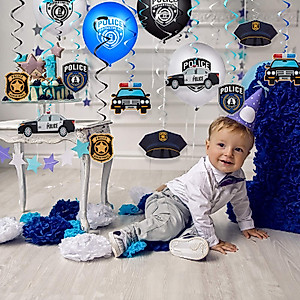 32 Pieces Police Birthday Party Decorations Set Police Party Swirls Set Including 20 Police Party Latex Balloons 2 Police Banners 10 Police Hanging Swirls for Police Themed Birthday Party