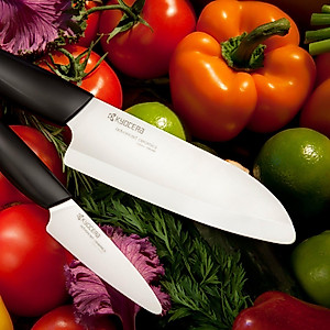 Kyocera Advanced Ceramic Revolution Series 5-1/2-inch Santoku Knife, Black Handle, White Blade
