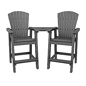 KINGYES Balcony Chair Tall Adirondack Chair Set of 2 Outdoor Adirondack Barstools with Connecting Tray - Patio Stools Weather Resistant for Deck Balcony Pool Backyard, Gray