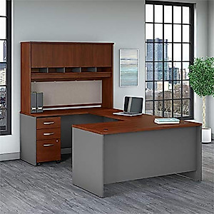 Bush Business Furniture Series C U Shaped Desk with Hutch and Mobile File Cabinet, 60W, Hansen Cherry