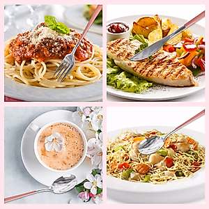 5 Pcs Portable Stainless Steel Flatware Set, Travel Reusable Utensils Set, Cutlery Set Including Knife, Fork, Spoon, and Carry Case for School, Office, Camping, and Picnic (pink)