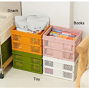 [2-Pack] Plastic Baskets for Shelf Storage Organizing, Durable and Reliable Portable Folding Storage Crate, Ideal for Home Kitchen Classroom and Office Organization, Bathroom Storage-Yellow
