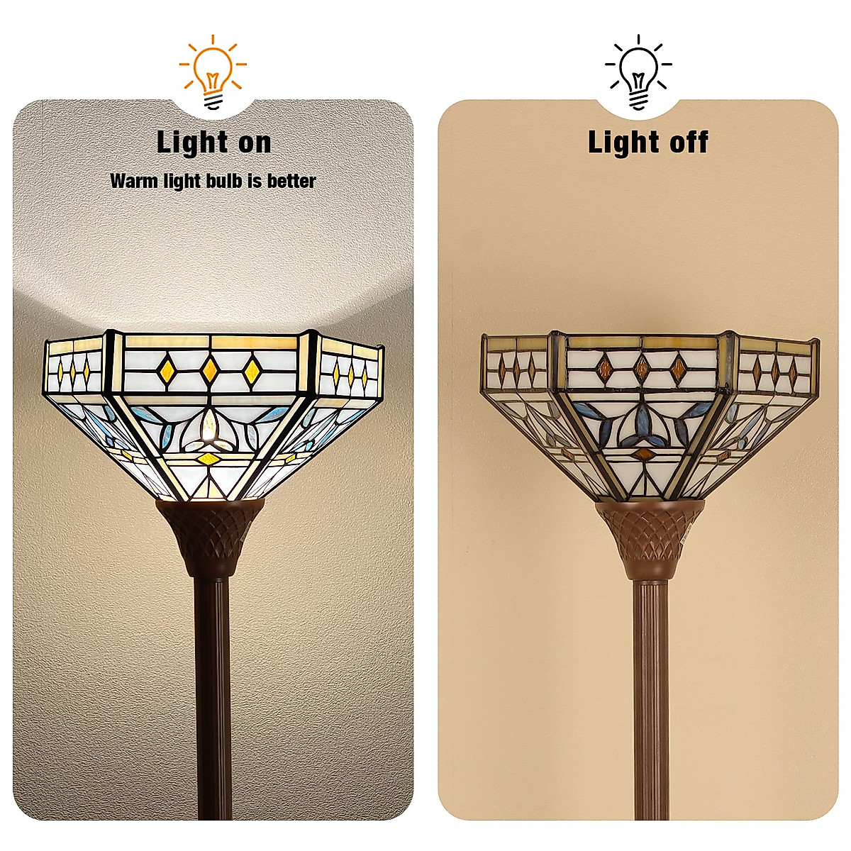 Capulina Tiffany Torchiere Floor Lamp 70 Inches Tall Industrial Dark Bronze Pole Mission Hexagon Virgin Style Stained Glass Torch Standing Light Decor for Living Room Bedroom Home Office