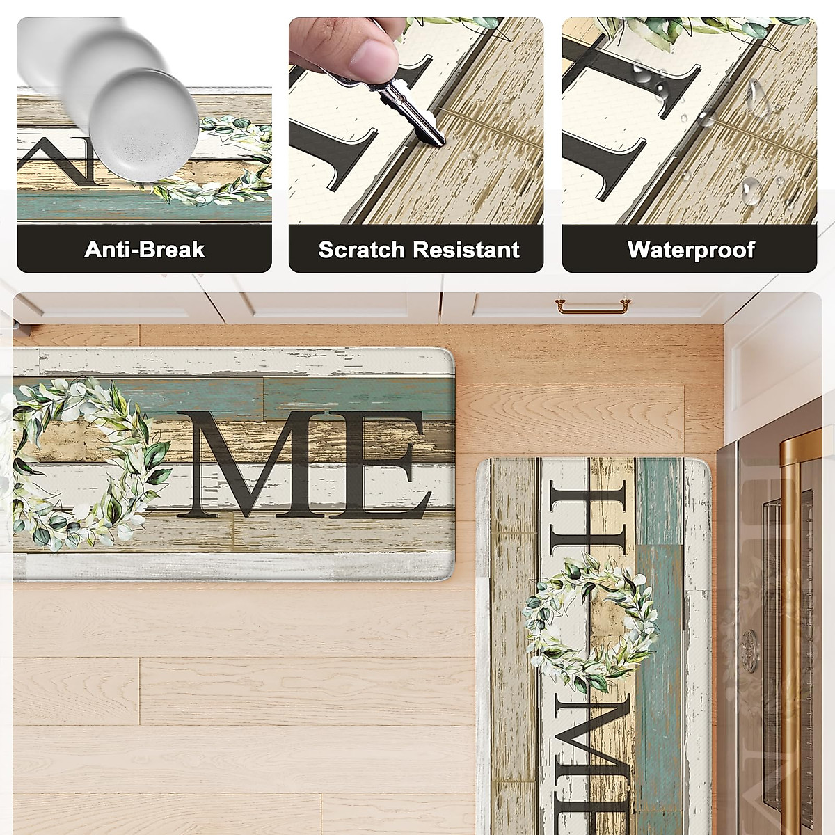 KIMODE Kitchen Mats 2PCS,Cushioned Anti Fatigue Farmhouse Kitchen Rugs and Mats,Non Skid Waterproof Kitchen Mats for Floor,Comfort Foam Standing Desk Mat for Home,Office,Sink,Laundry