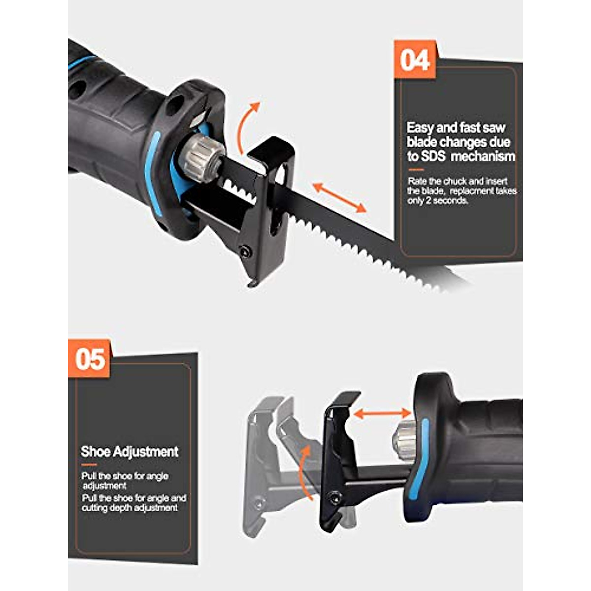 NEWONE 20V Reciprocating Saw zall saw cut-off tool with 2.5A Charger,LED working light, Tool-Free Blade Change, 7pcs Saw Blades for cutting metal wood frozen bone, 2.0AH Battery