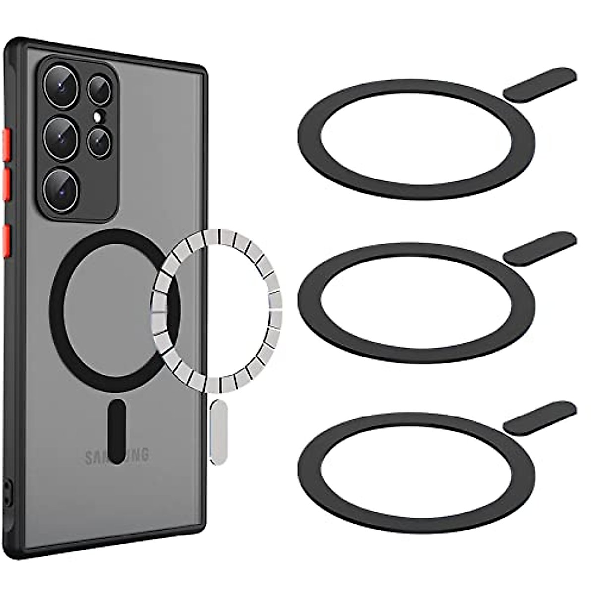 HONGRVWI Magnetic Adapter Ring，Qi-Enabled Devices and Snap/Snap+ Wireless accessorie，Includes 2 Magnetic Rings and 2 Auxiliary Installation Tools，Works with iPhone, Android, Samsung Phones (Black)