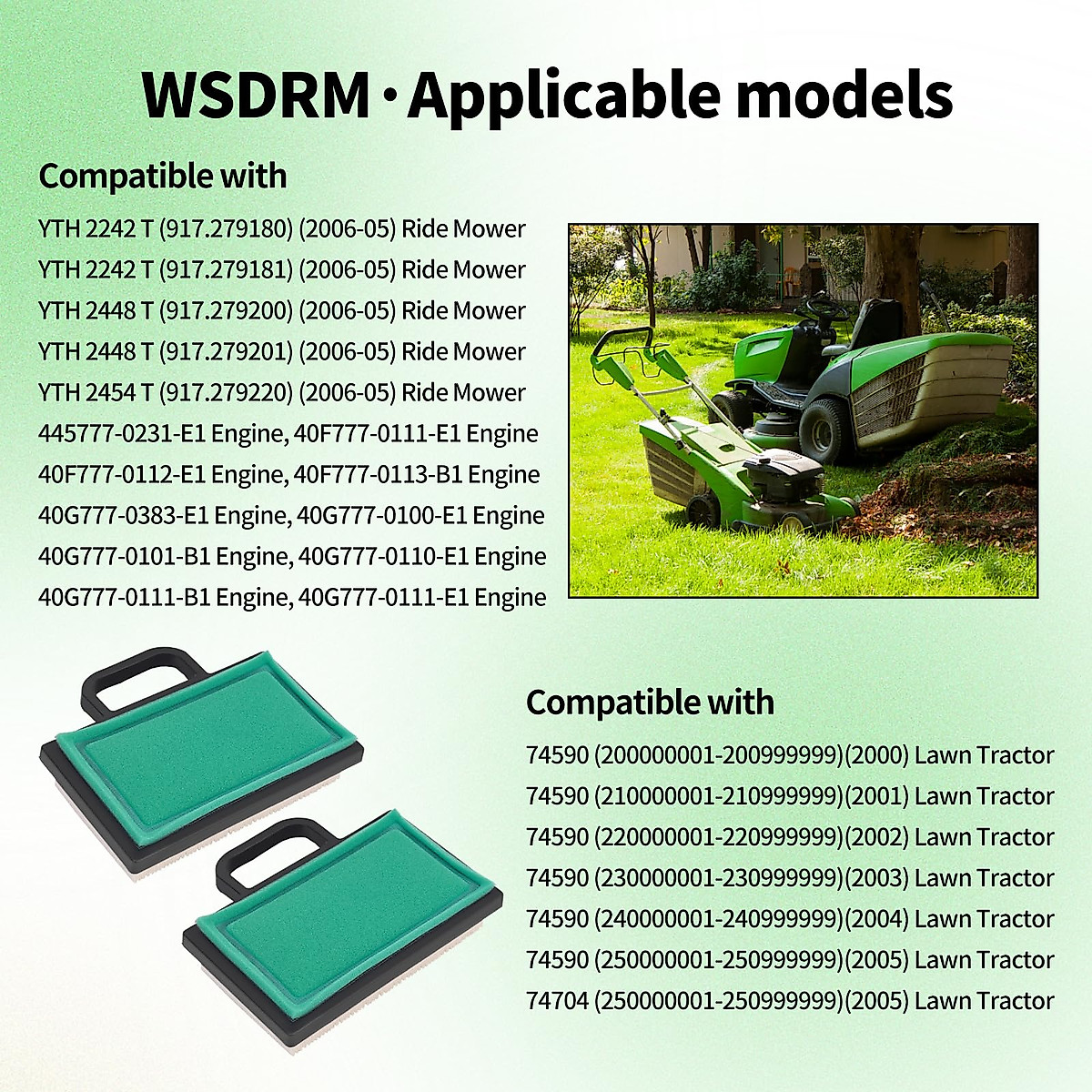 WSDRM 499486 698754 YTH2348 Air Filter with 273638 Pre Filter for BS 18-26 HP Intek V-Twins Engine JD L111 LA120 LA130 LA135 LA140 D140 D130 Z425 X130R X140 X155R YTH2448 YTH2454 Lawn Mower Tractor