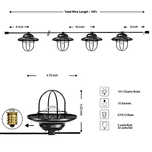 JONATHAN Y JYL8703A Indoor Outdoor Rustic Farmhouse Incandescent G40 Metal Cage Shade String Lights Garden Patio Backyard Porch Balcony, 10 ft. 10-Light, Black