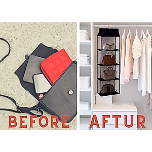 Hanging Handbag Purse Closet Organizer,4 Layers Shelves,Wardrobe Closet Space Saving Organizers System, Storage Bag Purse,Dust Proof Hanging Saving Purse Organizers System (Black).