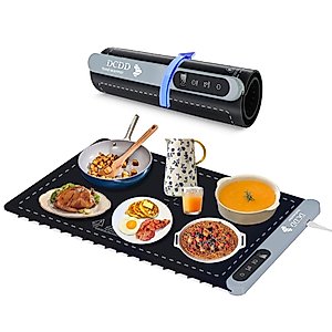 DCDD Food Warmers for Parties, 500W Electric Warming Trays for Buffets Party, Silicone Fast Heating Mat with Adjustable Temperature and Timer, Portable Catering Pad for Dining, Kitchen (Black)