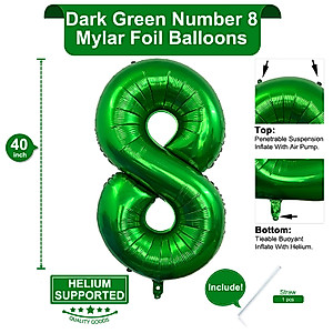 40 Inch Dark Green Number 8 Balloon Large Size Giant Jumbo Digit Mylar Foil Helium Dark Green Balloons for Birthday Party Celebration Decorations Graduations Anniversary Baby Shower Photo Shoot
