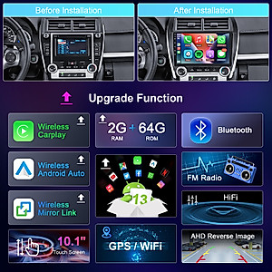 2G 64G Android Double Din Car Stereo with Apple Carplay, Rimoody 10.1 Inch Touch Screen 2 Din Car Radio with GPS Navigation Bluetooth FM HiFi WiFi Android Auto + AHD Backup Camera