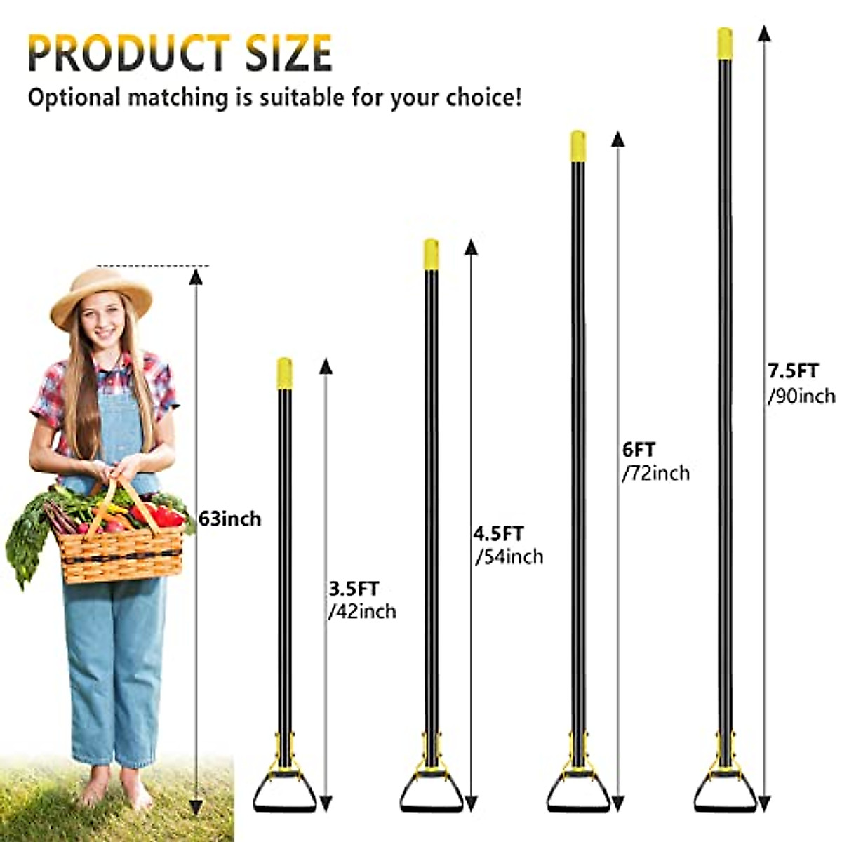 BsBsBest Scuffle Hoe Garden Tool, Stirrup Loop Stirrup Hoe with 72 Inch Adjustable Long Hand, Oscillating Hoe Great for Weeds in Backyard,Vegetable Garden