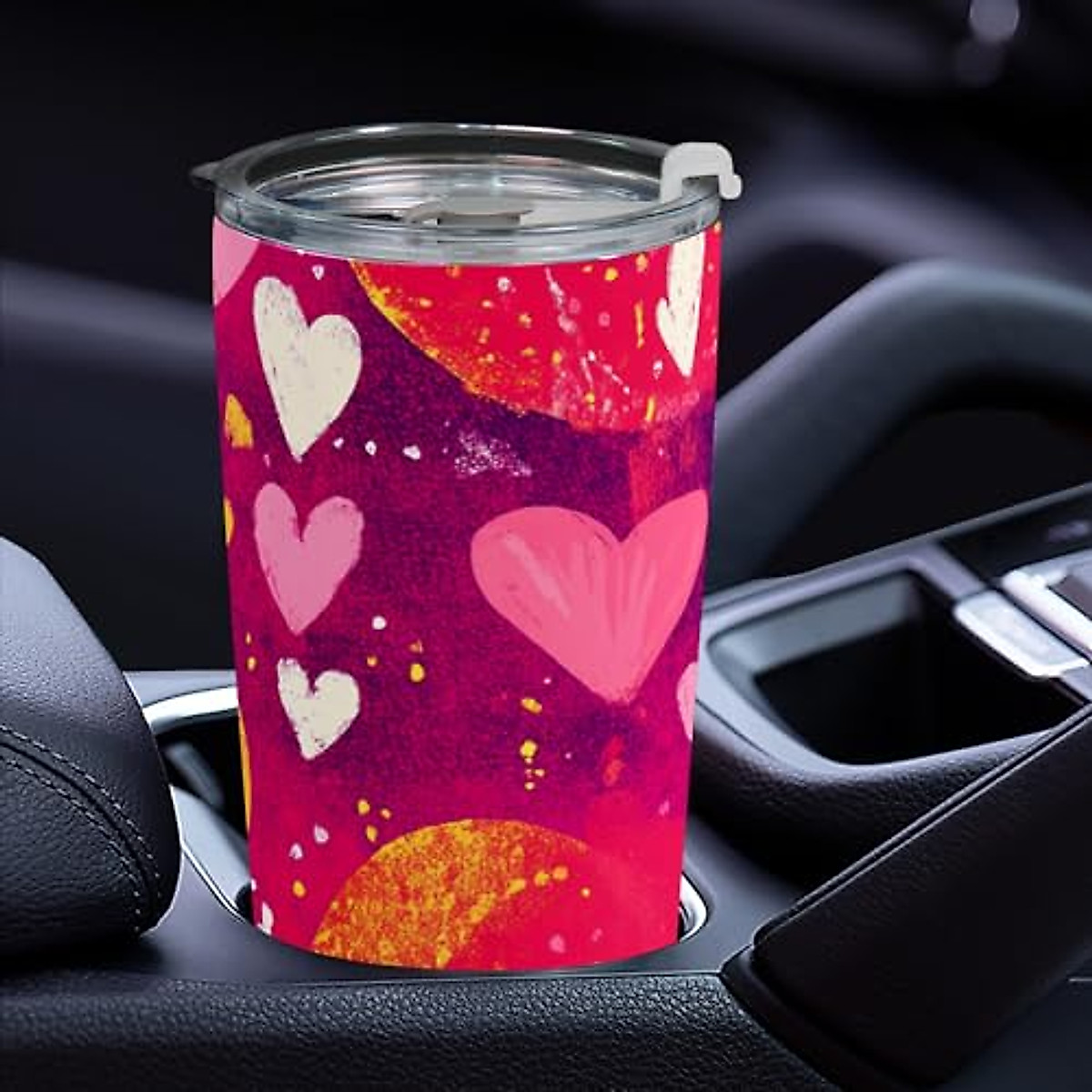 QWEUIOP 20oz Insulated Travel Coffee Mug Love Heart Tree Stainless Steel Tumbler with Lid Double Wall Vacuum Coffee Cup For Hot and Cold Drinks14458