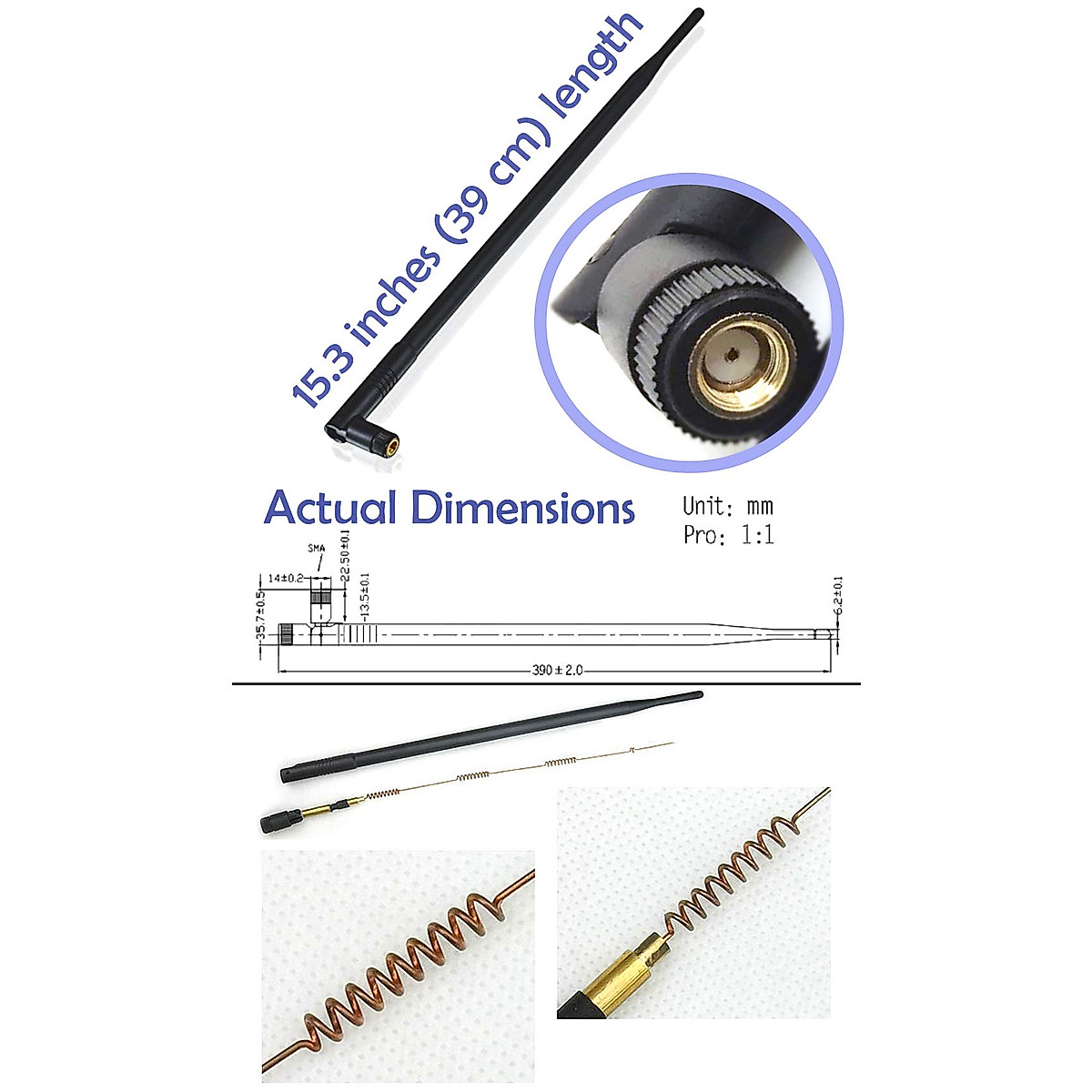 Set of 2 Omni-Directional Wi-Fi Long Range Dual Band 9 Dbi Antenna 2.4/5Ghz 802.11n/b/g and 2 RF U.FL Mini PCI to RP-SMA Female Pigtail Antenna Wi-Fi Cable (Kit for Routers, mini PCIe Cards)