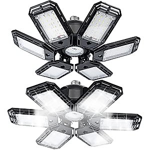 KASLIGHT 2 Pack Garage Light, 160W 16000LM 6500K Deformable Garage Ceiling Lights with 6 Adjustable Panels Led Garage Light, Bright Shop Lights for Garage Attic Workshop Basement Bay Warehouse