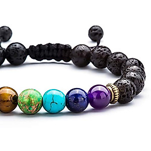 Hamoery Men Women 8mm Lava Rock Beads Chakra Bracelet Braided Rope Natural Stone Yoga Bracelet Bangle(Lava Chakra)