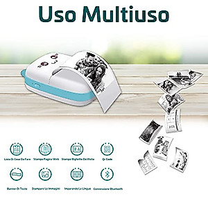 Mini Printer Portable, Pocket Thermal Printer with 7 Rolls Paper, Bluetooth Wireless Smart Printer for Photo Picture Office Receipt Label Note QR Code Inkless Printing with iOS Android APP (Blue)