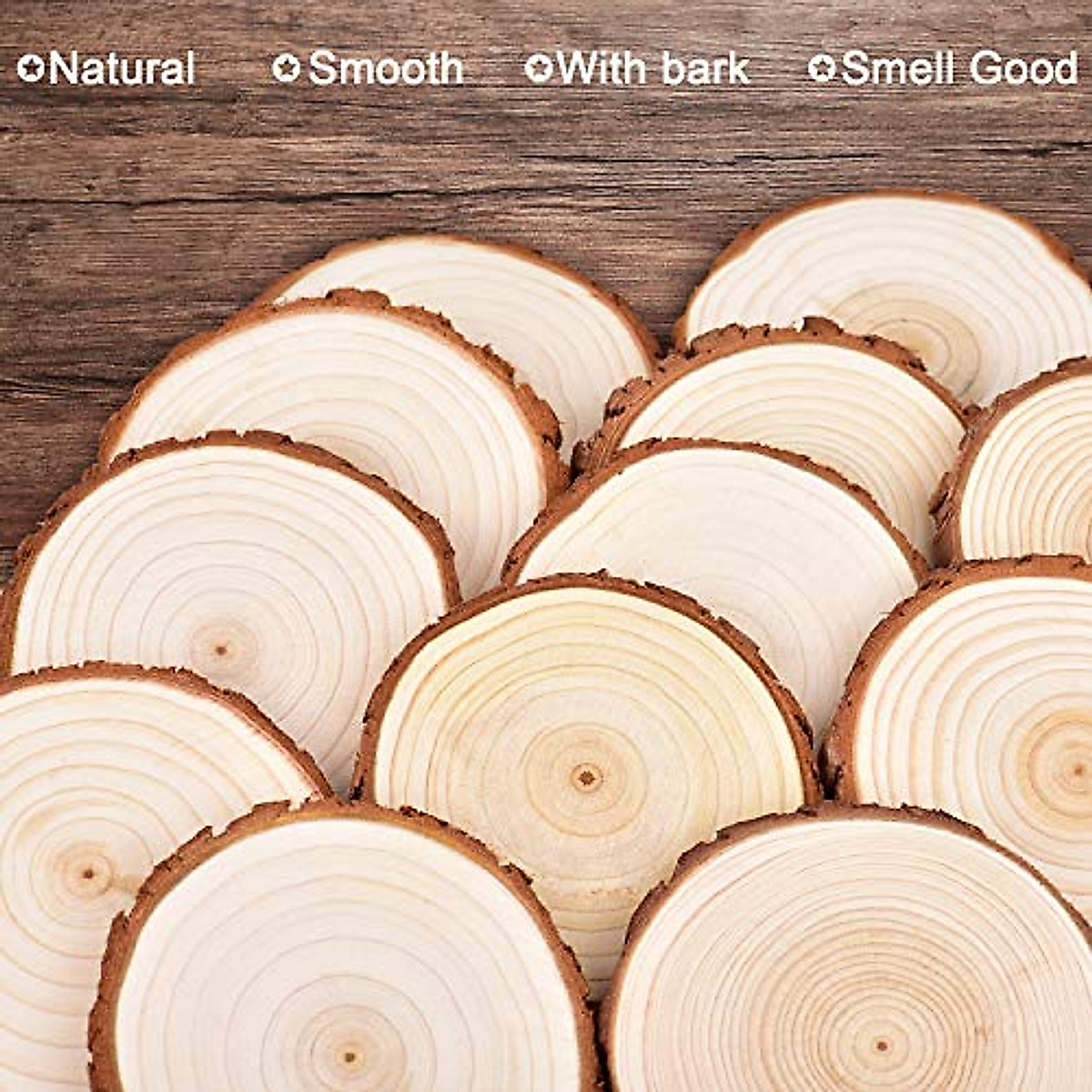 LESUMI Unfinished Natural Wood Slices with Bark - 20 Pcs 3.5-4 inch Wood Craft kit, DIY Kids Arts and Crafts Coasters Christmas Ornaments Rustic Wedding Decorations