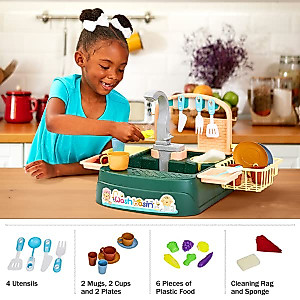 Hey! Play! Play Kitchen Set for Kids – Functional Sink Water Toy with Automatic Cycling System – Dishwashing Playset with Fun Accessories