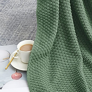 TREELY 3 Piece Sage Green Knit Throw Blanket Set,Warm Knitted Blankets 50" x 60" and 2 Square Pillow Covers 18" x 18", Decorative Throw Blankets for Couch Sofa Bed Living Room