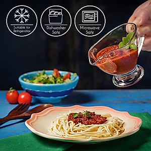 Crystalia Gravy Boat Saucer Set Clear Glass, Large and Small Condiment Appetizer Serving Bowl with Easy Grip Handle, Lead-Free Premium Clear Glass Set of 2