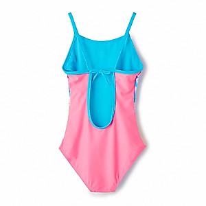 Girls Swimsuit Color Printed Backless Shoulder Swimwear One Piece Swimsuit Sport Set Swimwear for Girls 6-14Years (Multicoloured, M)