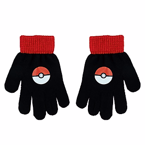 Pokemon Winter Hat and Gloves Set For Kids | Accessories for Boys and Girls | Kids Beanie Hat | Red One Size