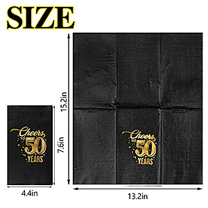 200 Pcs 50th Birthday Guest Napkins Cheers to 50 Years Napkins Happy Foil 50th Birthday Decorations Women Men Paper Napkins Black Gold Luncheon Napkins 2 Ply for Anniversary Wedding Party Supplies